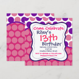 Pink Purple Polka Dots Birthday Party Invitations | Zazzle
