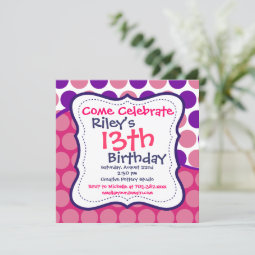 Pink Purple Polka Dots Birthday Party Invitations | Zazzle