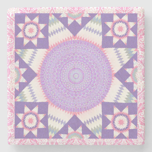 Pink Purple Quilt Block Pattern Art Coaster | Zazzle