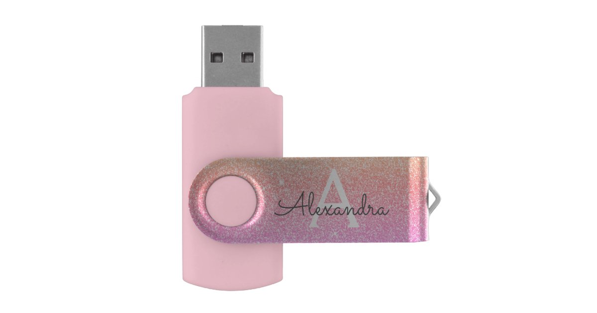 Pink Purple Sparkle Glitter Monogram Name] Initial Flash Drive | Zazzle