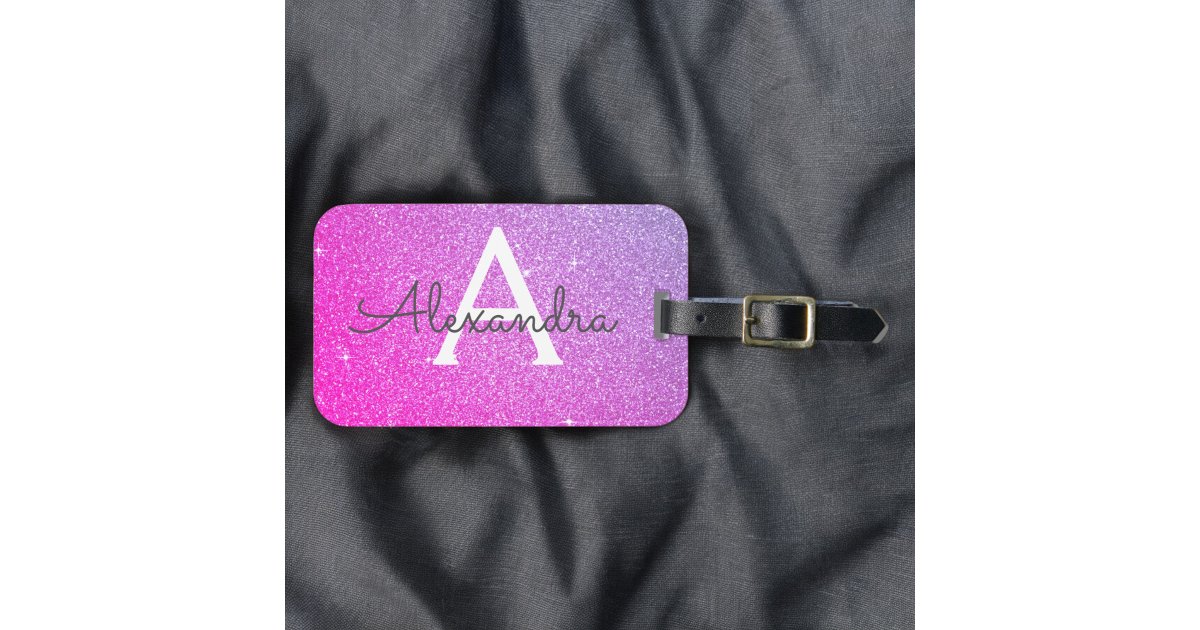 Pink - Purple Sparkle Glitter Monogram Name Luggage Tag | Zazzle