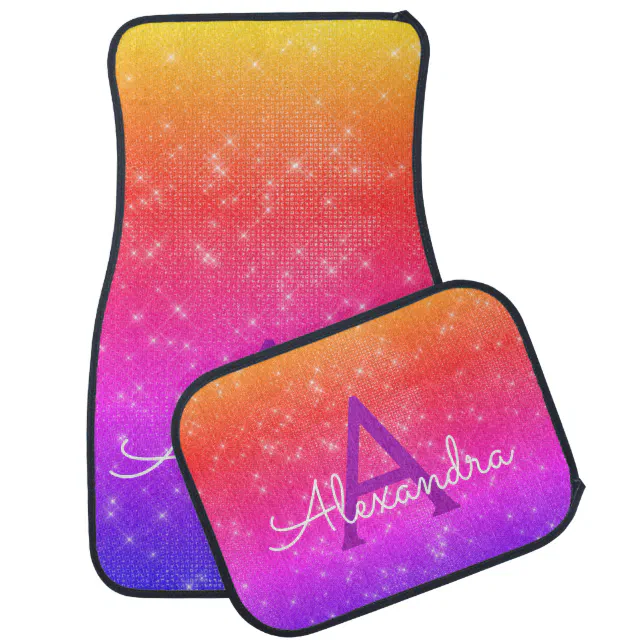 Pink Purple Sparkle Shimmer Monogram Name Car Floor Mat | Zazzle