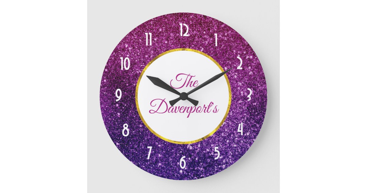 Pink & Purple Sparkling Gemstones Large Clock | Zazzle