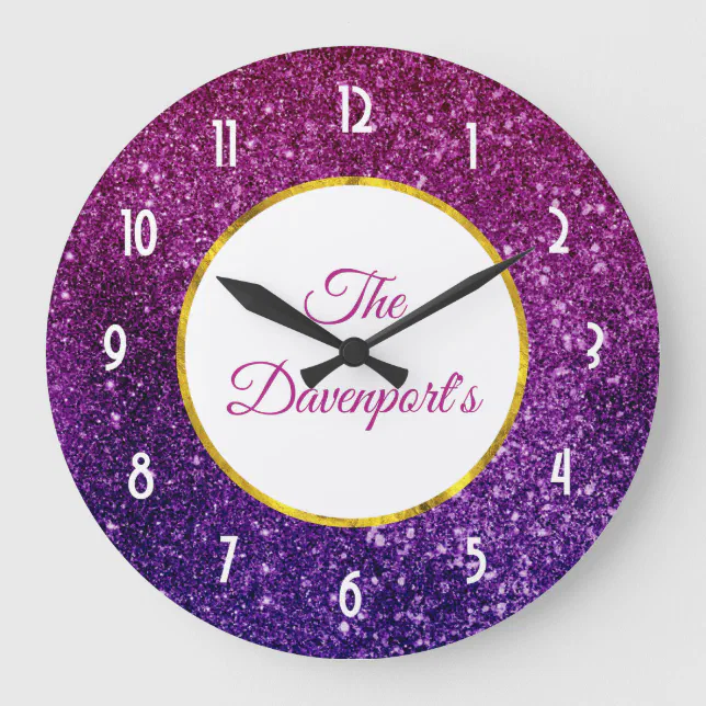 Pink & Purple Sparkling Gemstones Large Clock | Zazzle