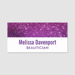 Pink & Purple Sparkling Glitter Gemstones Name Tag | Zazzle