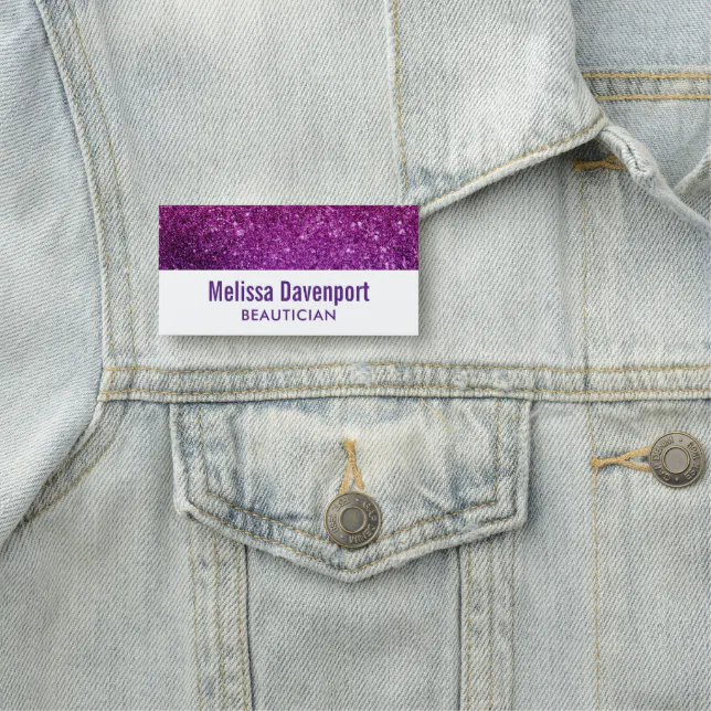 Pink & Purple Sparkling Glitter Gemstones Name Tag | Zazzle