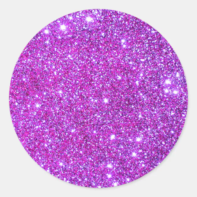 Pink Purple Sparkly Glam Glitter Designer Classic Round Sticker | Zazzle