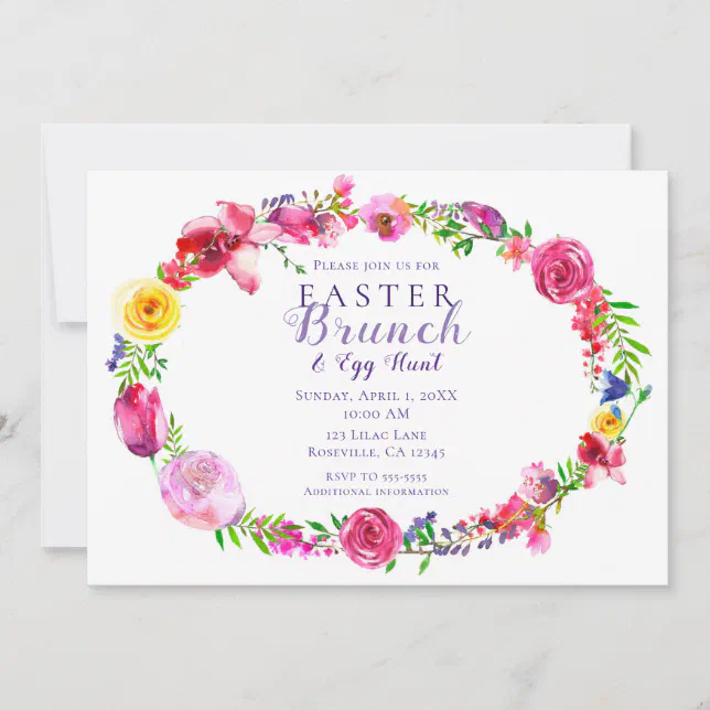 Pink & Purple Spring Flowers Floral Modern Invitation | Zazzle