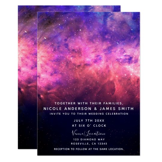 Pink Purple Starry Sky Cosmic Galaxy Sky Wedding Invitation | Zazzle.com