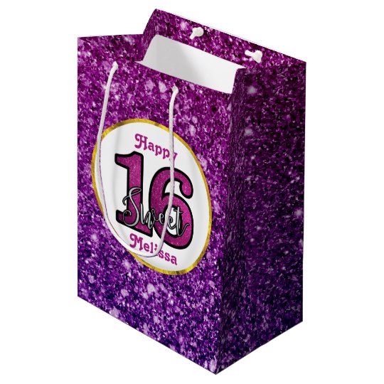Pink & Purple Sweet 16 Sparkle Glitter Gemstones Medium Gift Bag ...