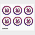 Pink & Purple Sweet 16 Sparkle Glitter Thank You Classic Round Sticker ...