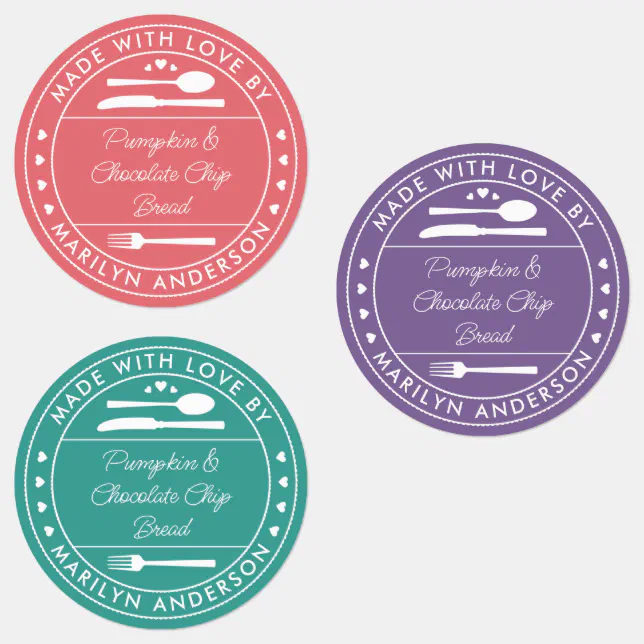 Pink Purple Teal Made With Love Food Gift Labels | Zazzle