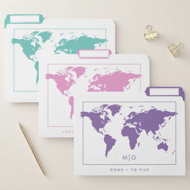 Pink Purple Teal Pastel World Map File Folder | Zazzle