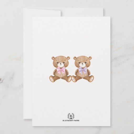 Pink Purple Teddy Bear Twins Balloon Baby Shower Invitation | Zazzle