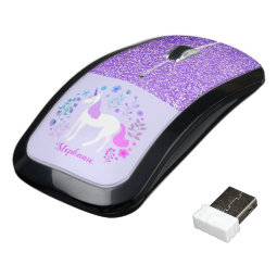 Pink Purple Unicorn Glitter Personalized Wireless Mouse | Zazzle