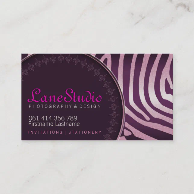Pink Purple Zebra Style w/ Logo Business Cards | Zazzle