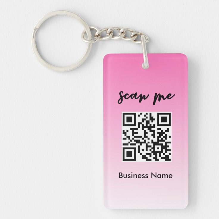 Pink QR Code Business Card Logo Keychain | Zazzle
