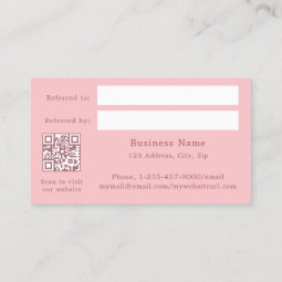 Pink qr code business logo referral card | Zazzle