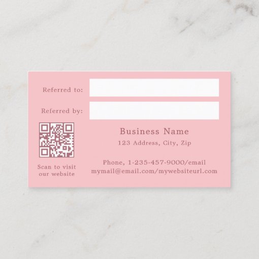 Pink qr code business logo referral card | Zazzle
