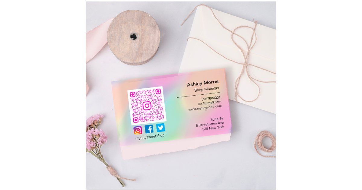 Pink QR Code Logo Social Media Online Pastels Business Card | Zazzle