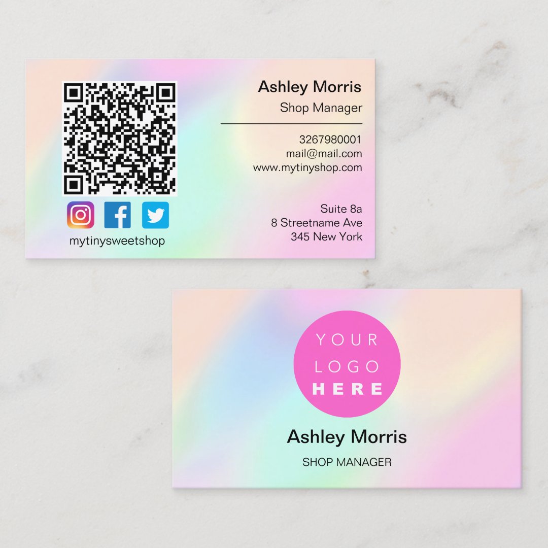 Pink QR Code Logo Social Media Online Pastels Business Card | Zazzle