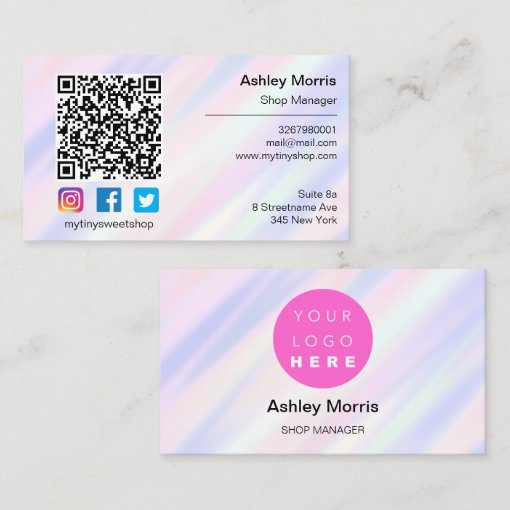 Pink QR Code Logo Social Media Online Purple Business Card | Zazzle