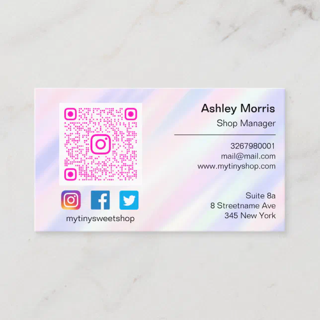 Pink QR Code Logo Social Media Online Purple Business Card | Zazzle