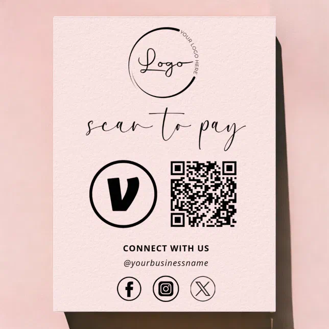 Pink QR Code Payment - Scan to Pay Business Logo Poster | Zazzle