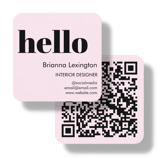 Pink | QR Code Social Media | Hello Square Business Card | Zazzle