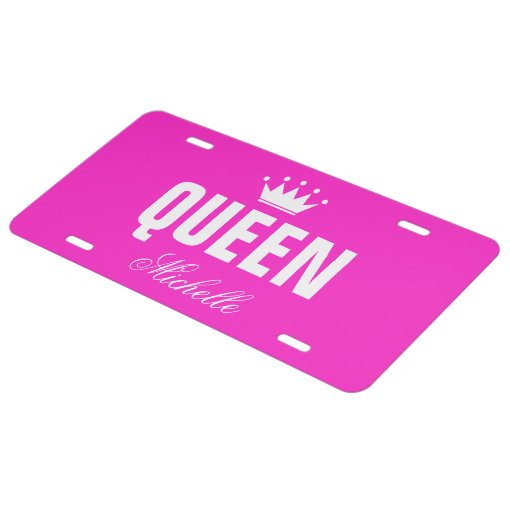 Pink queen license plate with personalized name | Zazzle