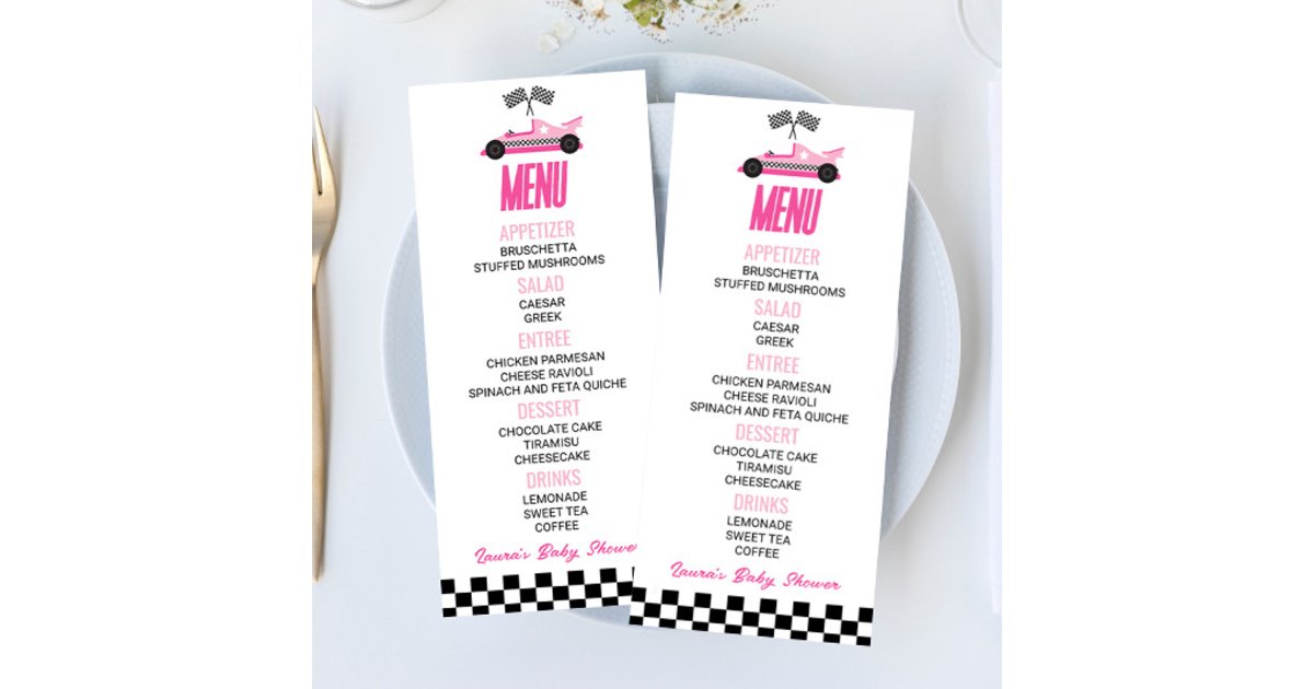 Pink Race Car Baby Shower Food Menu | Zazzle