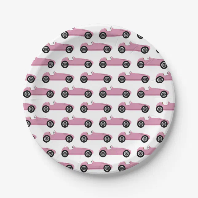 Pink Race Car Girl Racing Birthday Party Paper Plates | Zazzle