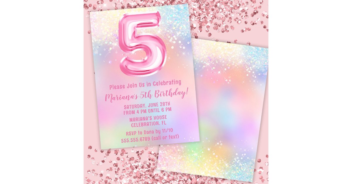 Pink Rainbow 5th Birthday Invitation | Zazzle