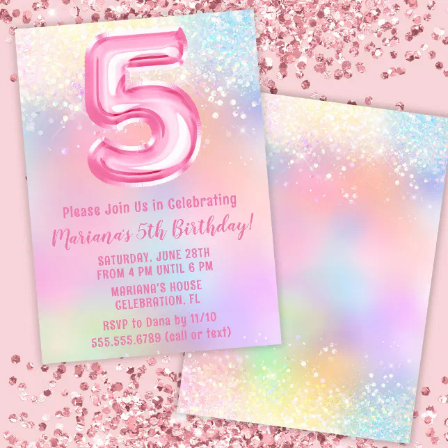 Pink Rainbow 5th Birthday Invitation | Zazzle