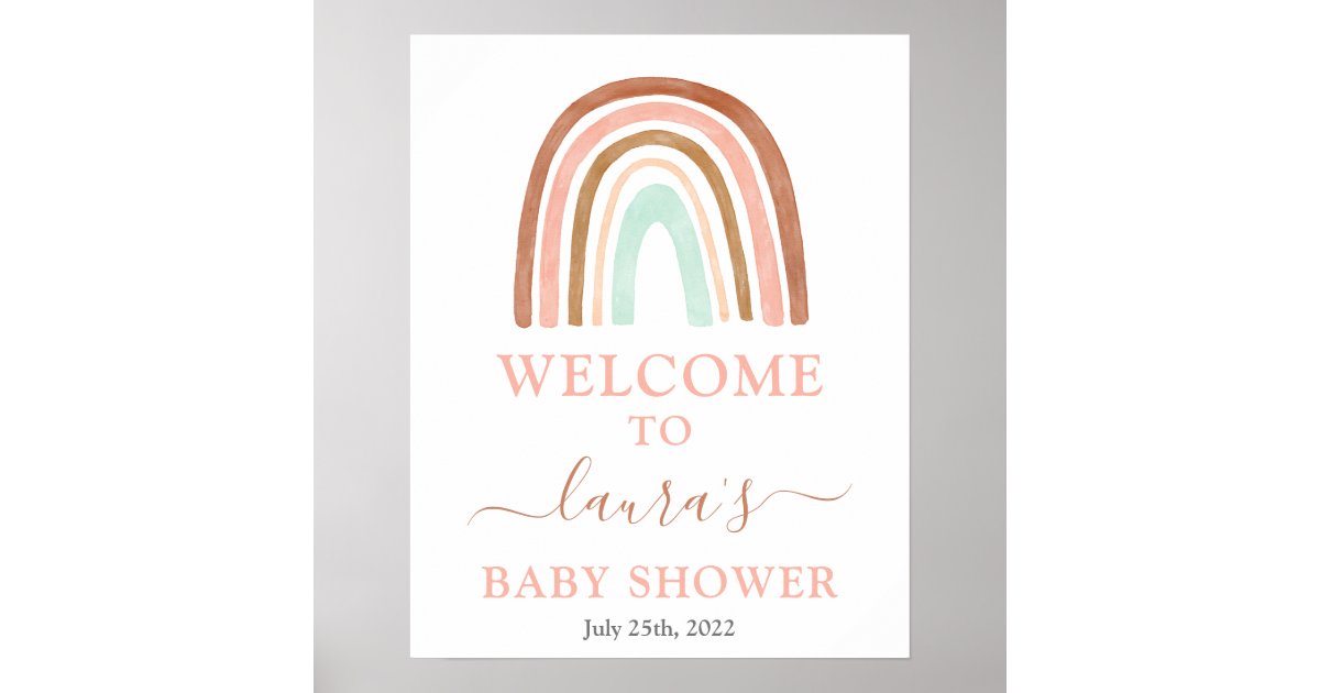 Pink Rainbow Baby Shower Welcome sign | Zazzle