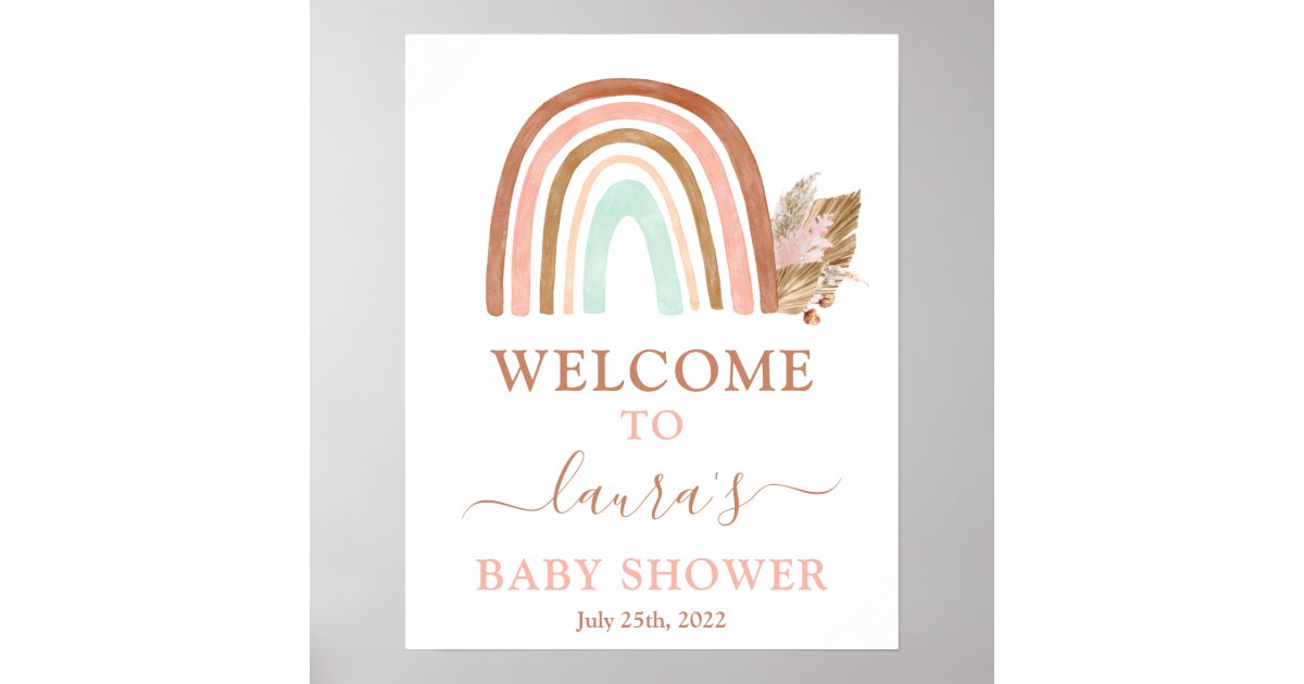 Pink Rainbow Baby Shower Welcome sign | Zazzle