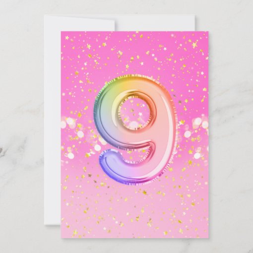 Pink Rainbow Balloon Letter Number Nine Birthday Invitation | Zazzle