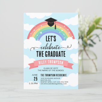Pink Rainbow Clouds Let's Celebrate the Graduate Invitation | Zazzle