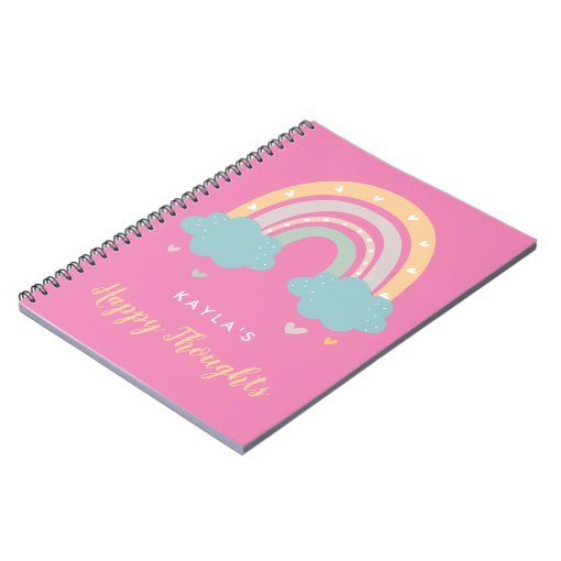 Pink Rainbow & Hearts Girls' Personalized Notebook | Zazzle