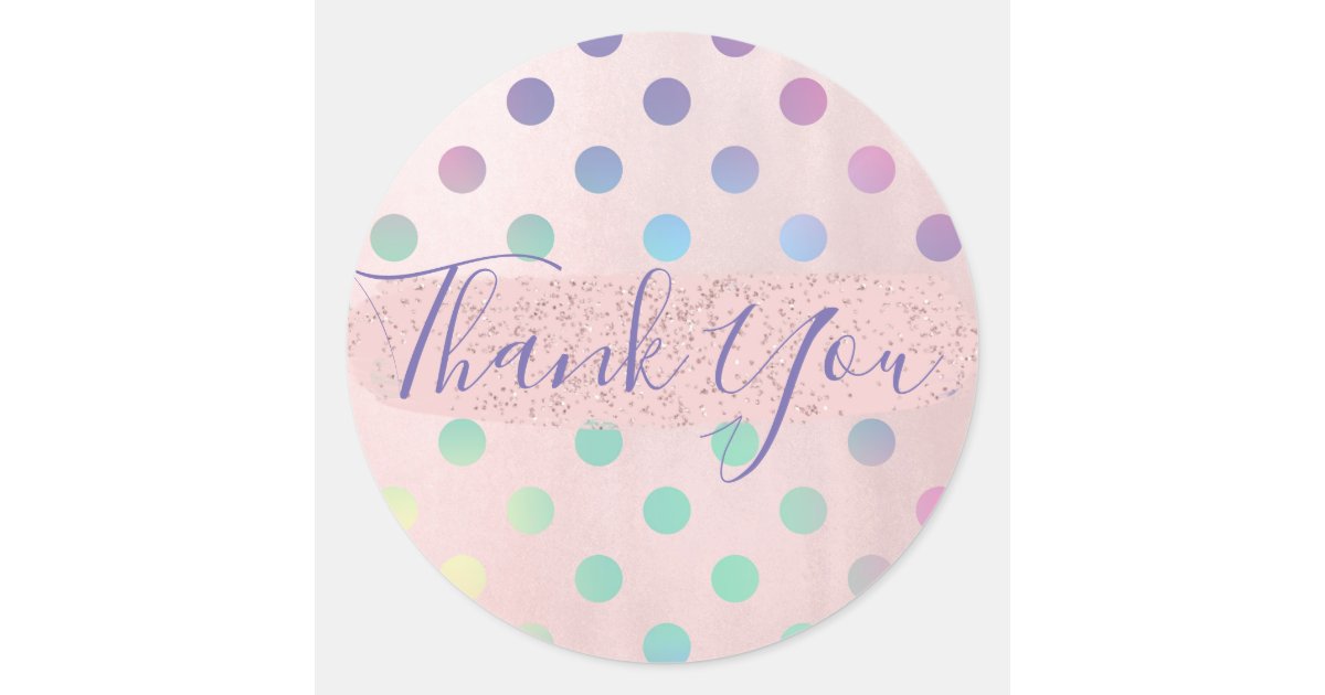 Pink Rainbow Pastel Polka Dots Birthday Party Classic Round Sticker ...