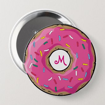 Pink Rainbow Sprinkle Donut Button | Zazzle