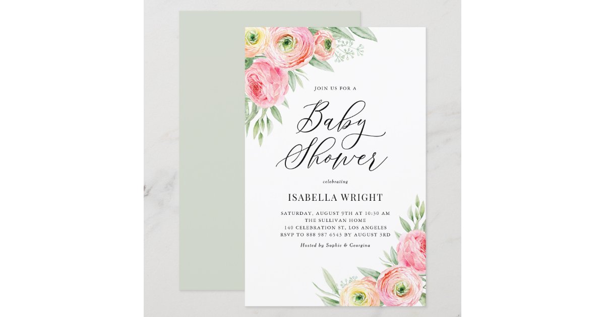 Pink Ranunculus Spring Baby Shower Invitation | Zazzle