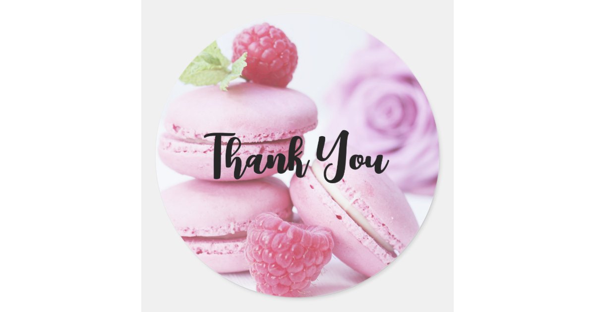 Pink Raspberry Macarons French Pastry Thank You Classic Round Sticker ...