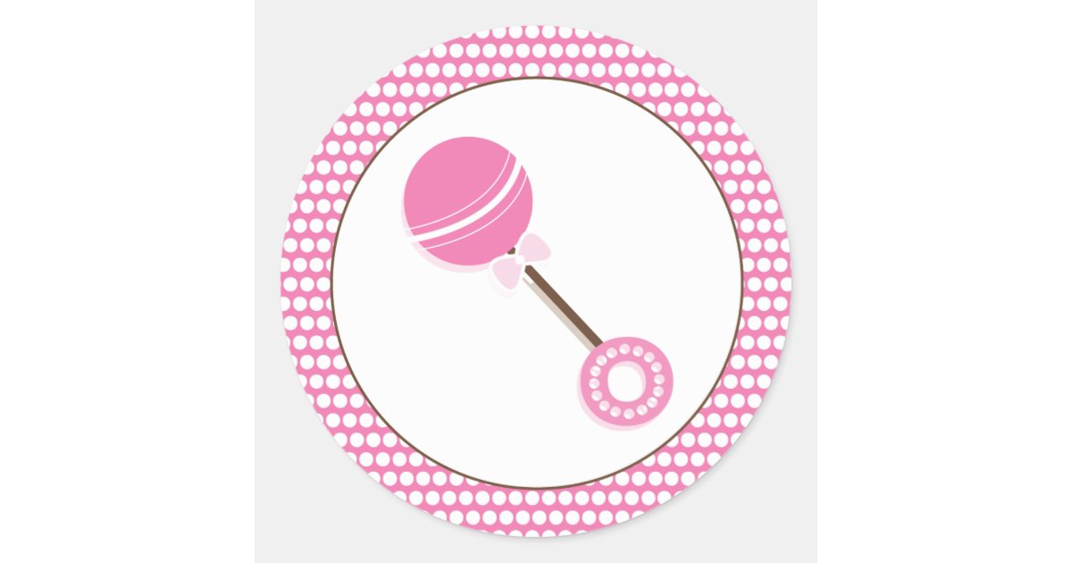 Pink Rattle | Baby Shower Favor Sticker | Zazzle