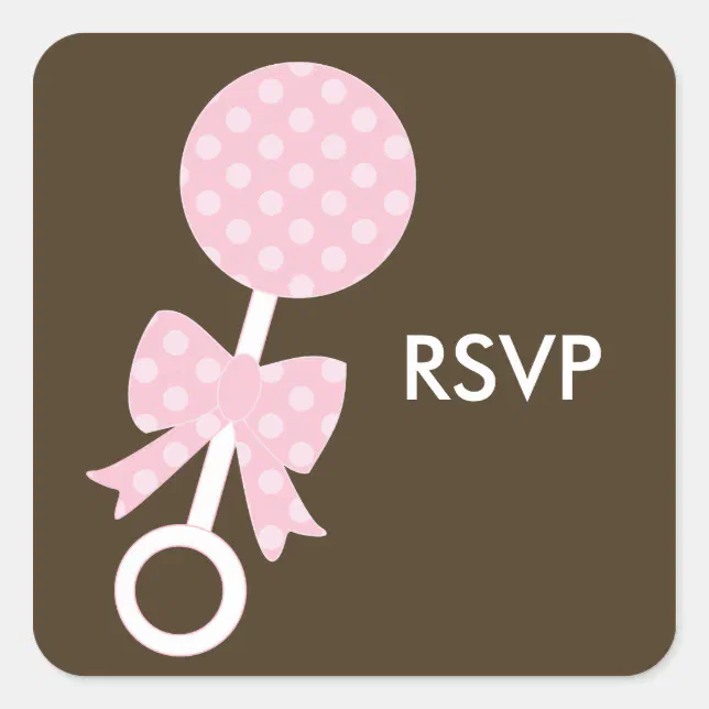 Pink Rattle Girl Baby Shower Square Sticker | Zazzle