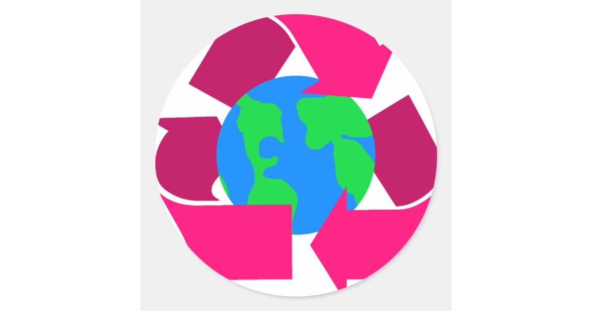 pink recycle symbol classic round sticker | Zazzle