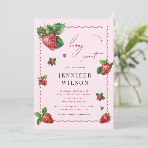 Pink & Red Berry Sweet Strawberry Baby Shower Invitation | Zazzle