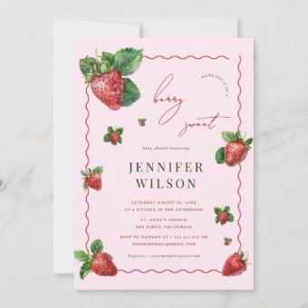 Pink & Red Berry Sweet Strawberry Baby Shower Invitation | Zazzle