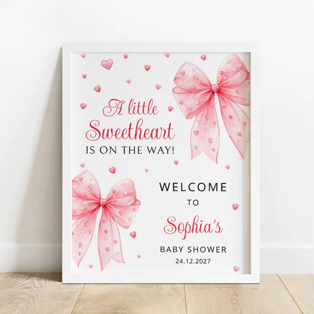 Pink Red Bow Hearts Valentine Sweetheart Welcome Poster | Zazzle