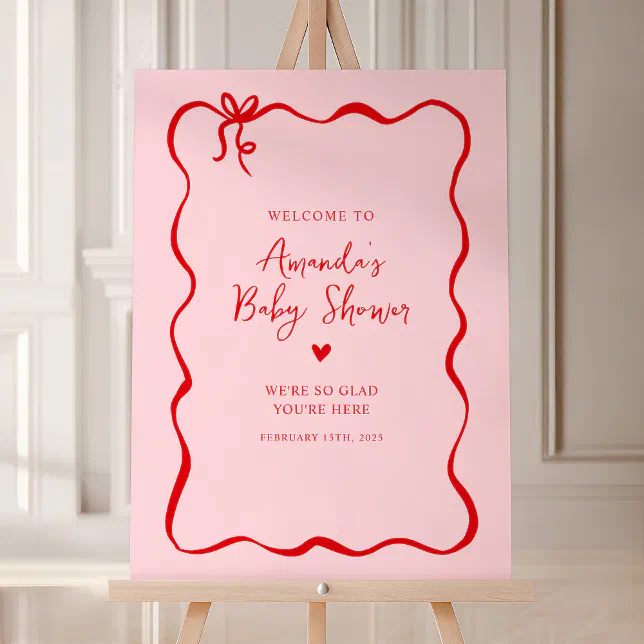 Pink & Red Bow Valentine Baby Shower Welcome Sign | Zazzle